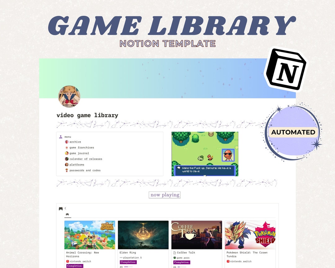 Notion Template Aesthetic Video Game Collection Tracker for Gamers ...