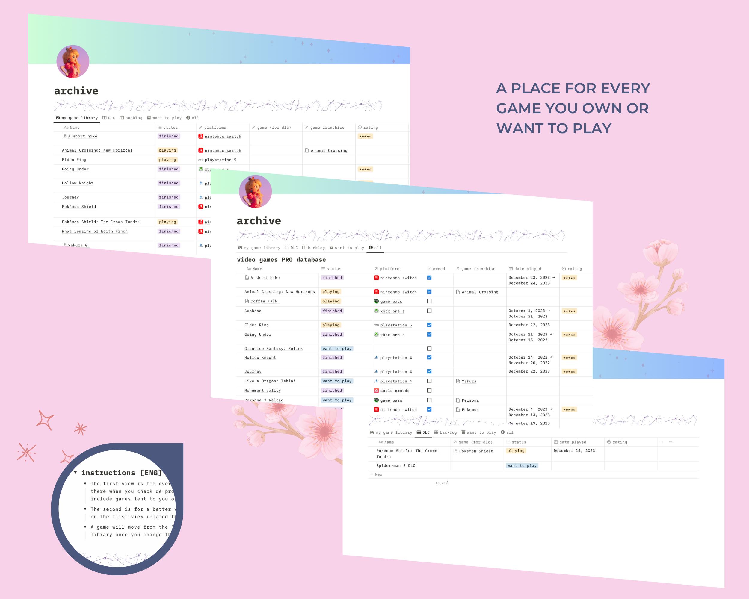 Notion Template Aesthetic Video Game Collection Tracker for Gamers ...