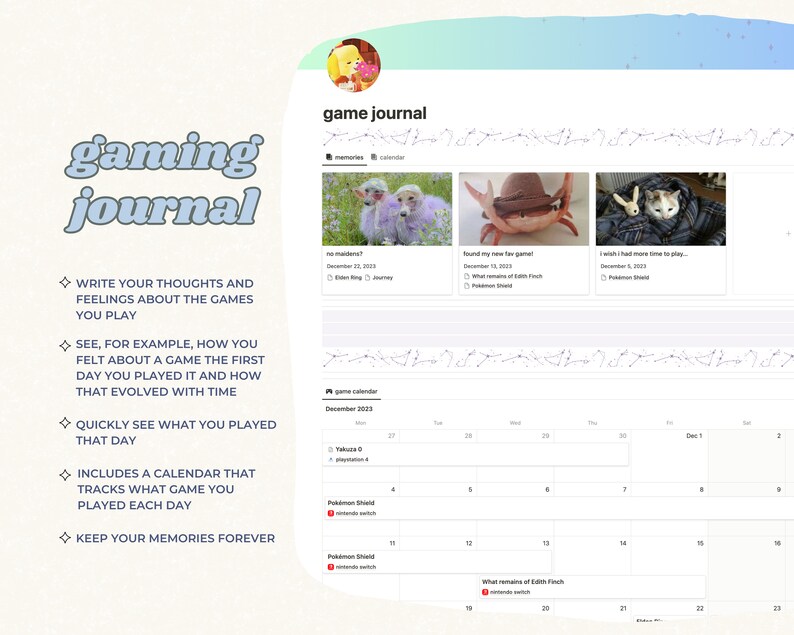 Notion Template Aesthetic Video Game Collection Tracker for Gamers ...