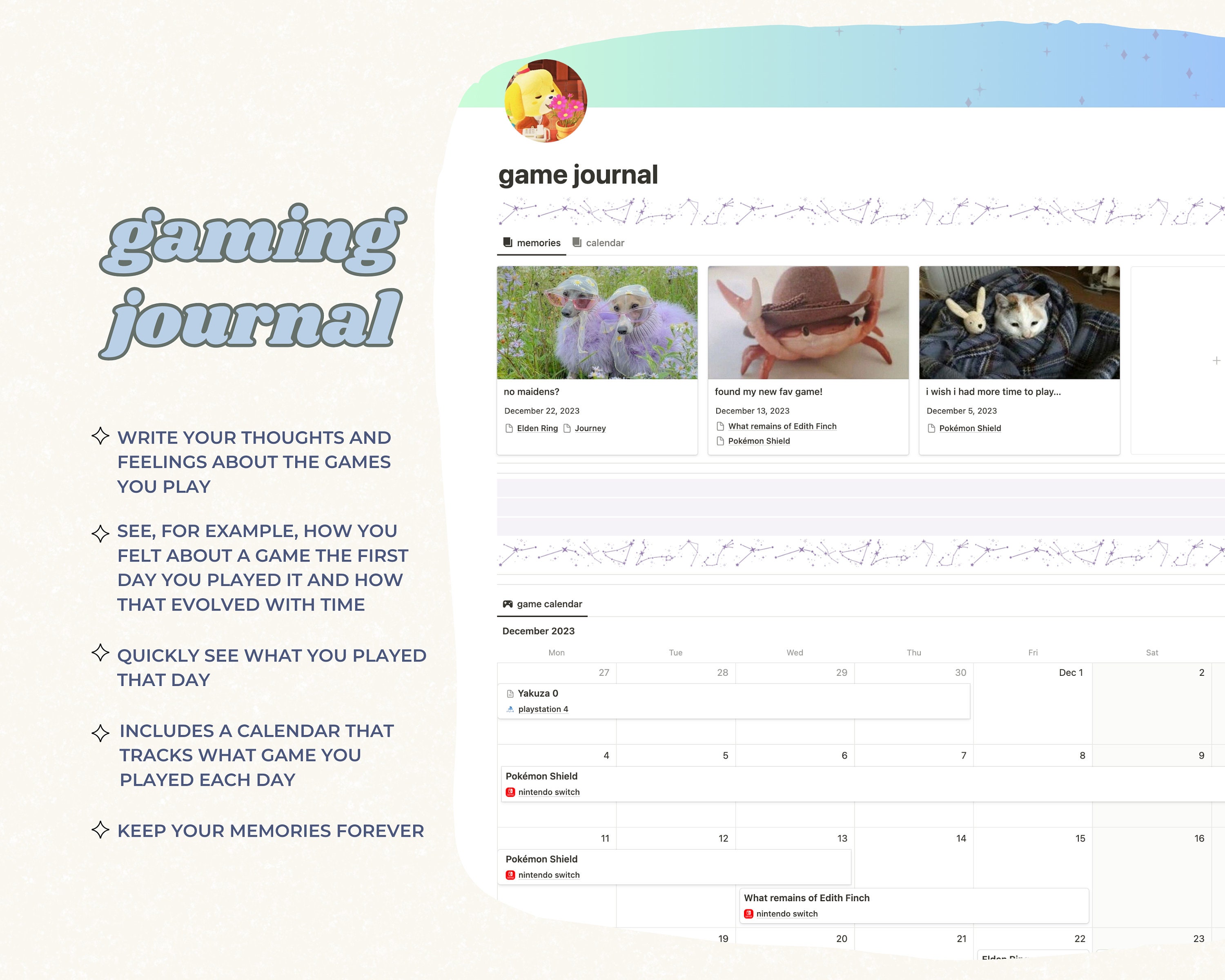 Notion Template Aesthetic Video Game Collection Tracker for Gamers Digital Planner Gaming Notion ...