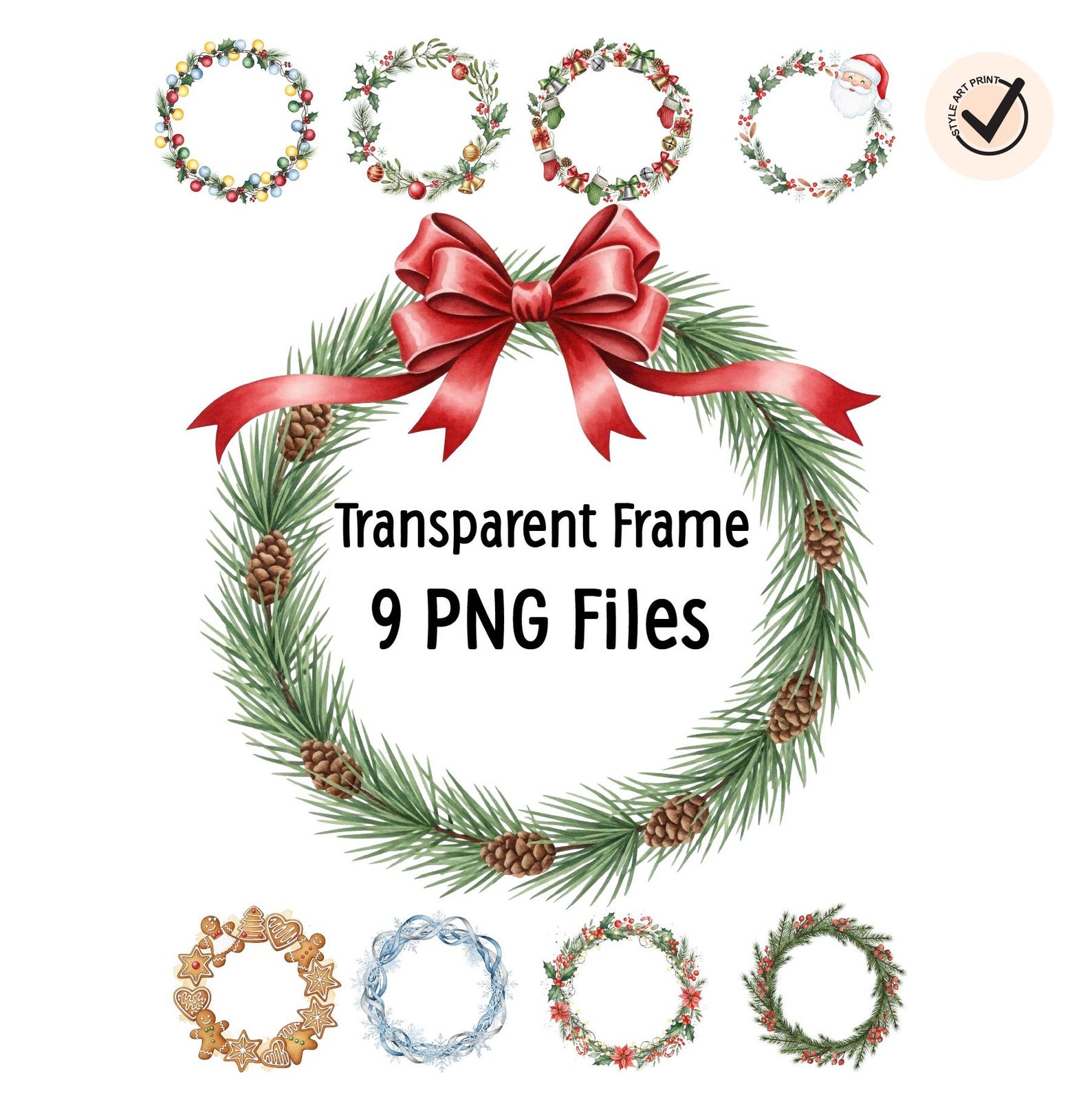 Christmas Wreath Frame Clipart | Holiday Circle PNG Borders (digital ...