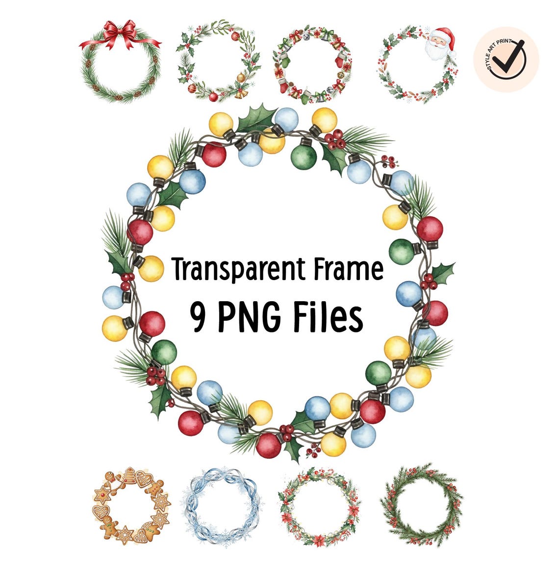 Christmas Wreath Frame Clipart | Holiday Circle PNG Borders (digital ...