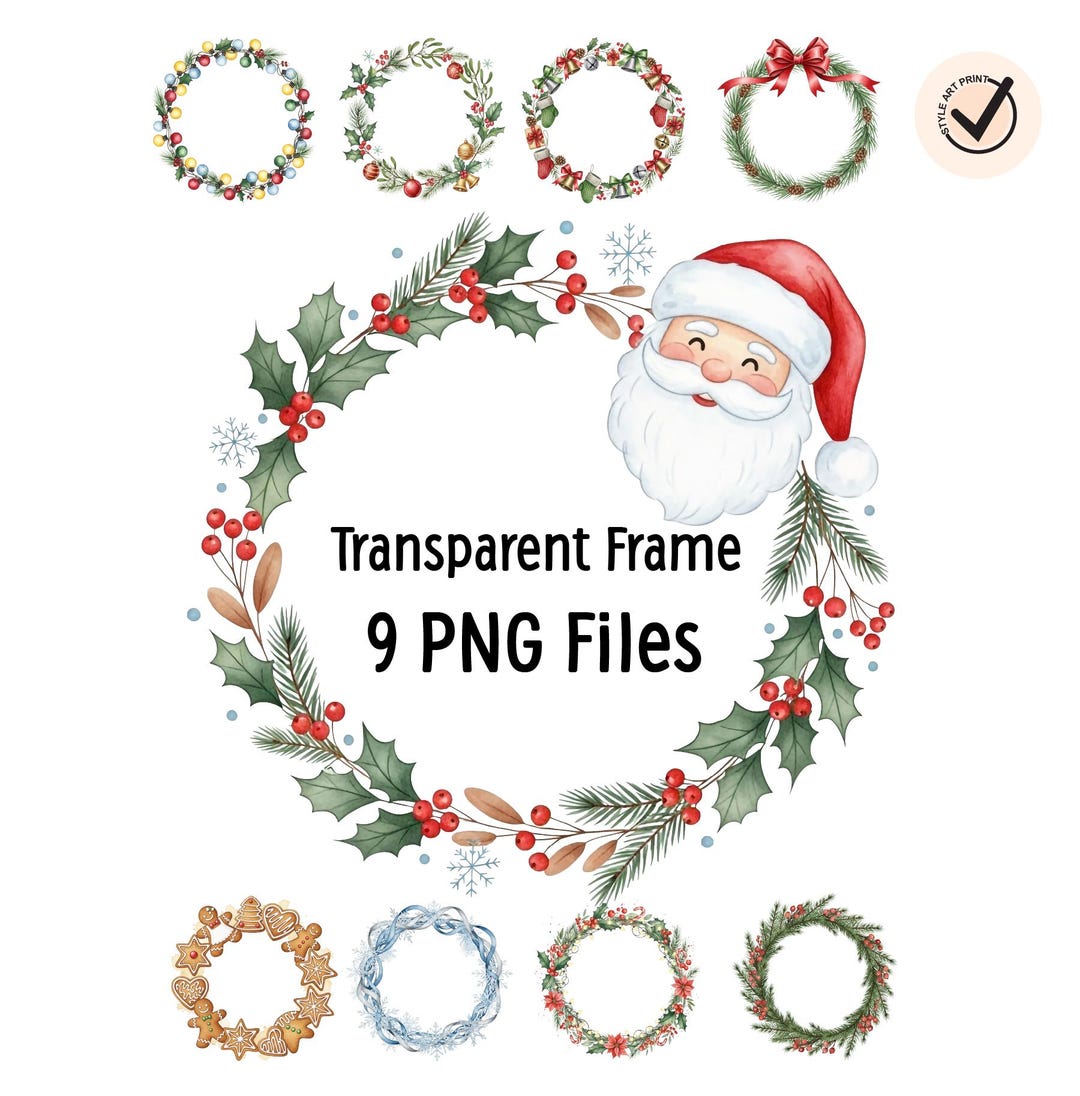Christmas Wreath Frame Clipart | Holiday Circle PNG Borders (digital ...