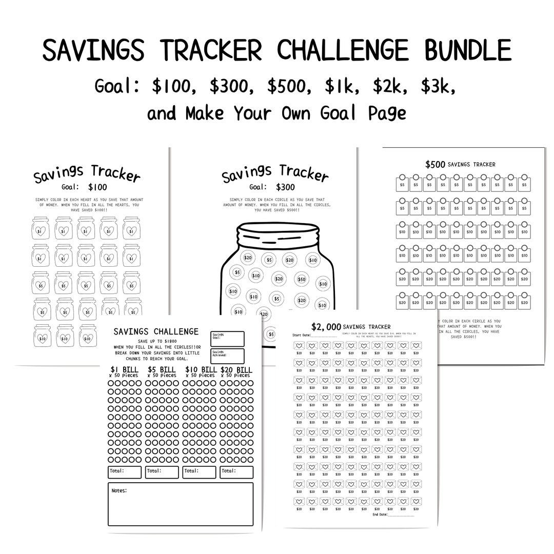 Savings Tracker Money Challenge Bundle Printables, 7 Pages, 100 ...