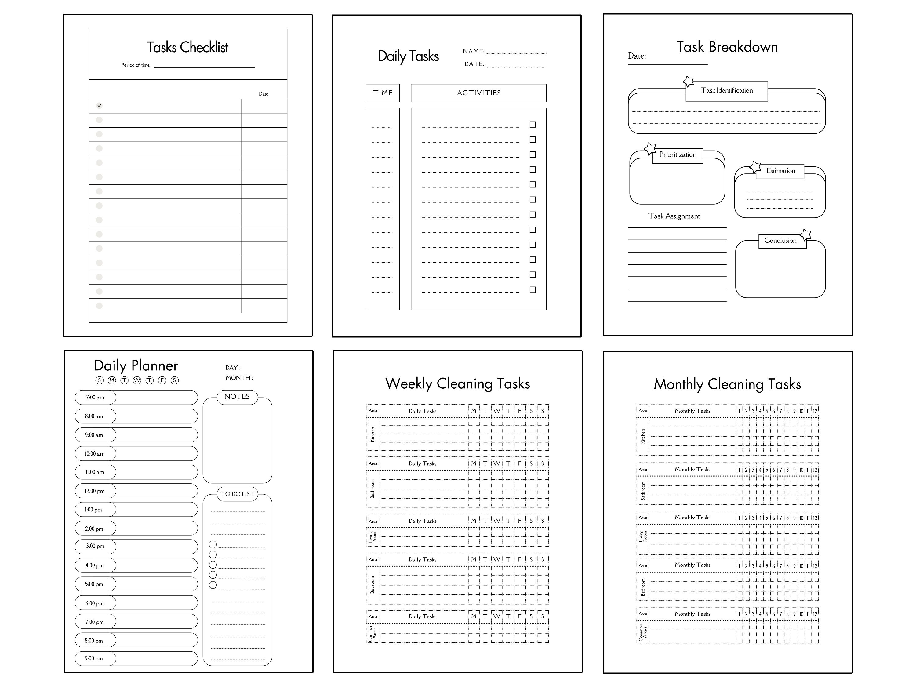 Task Tracker Planner, Daily Tasks Checklist, Weekly Cleaning Log ...