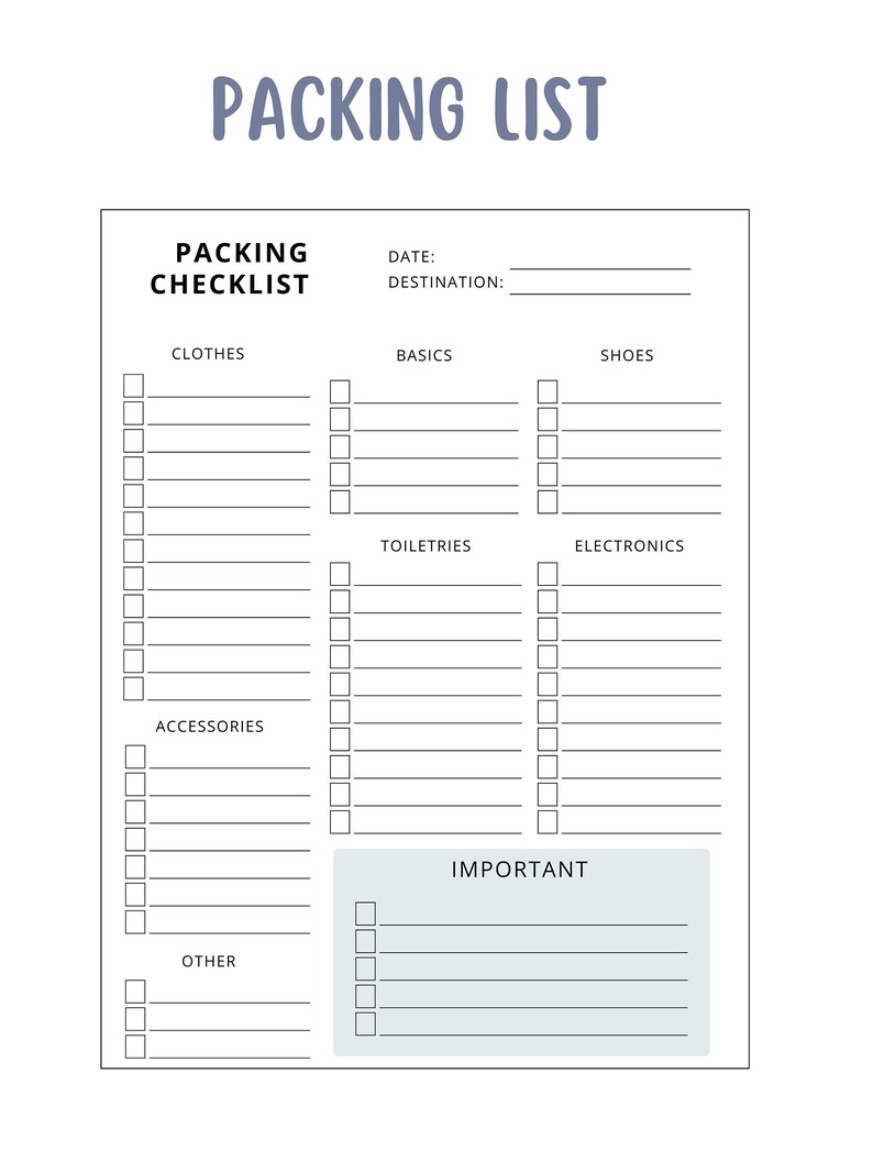 Travel Planner Template With Packing List, Travel Checklist, Travel ...