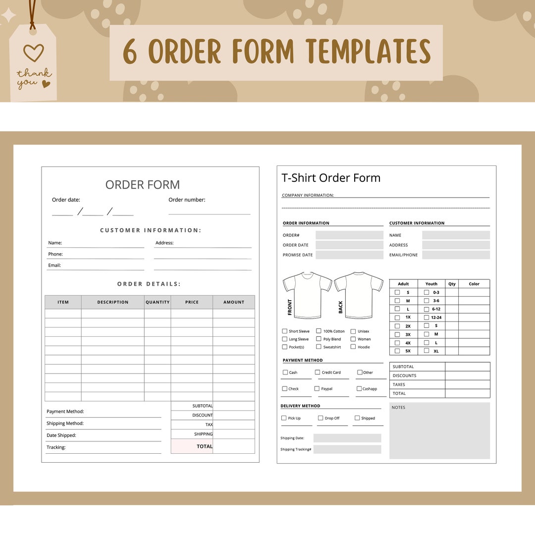 Order Form Templates, Cake, T-shirt, Tumbler, Cookie Forms (printable ...