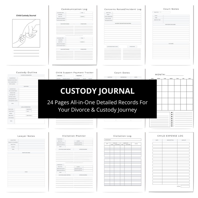 Custody Journal, Communication & Court Notes Planner (digital) - Etsy