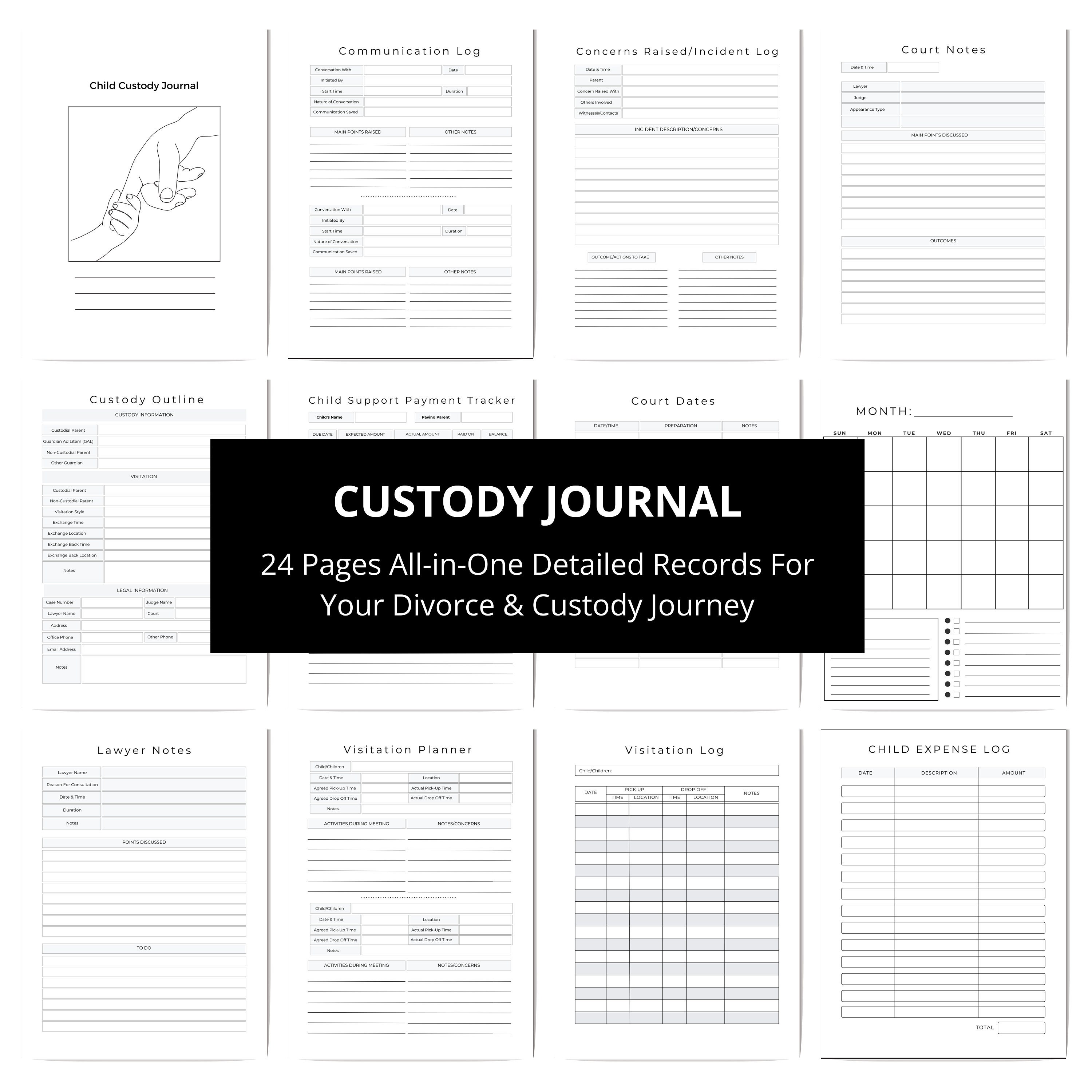 Custody Journal, Communication & Court Notes Planner (digital) - Etsy