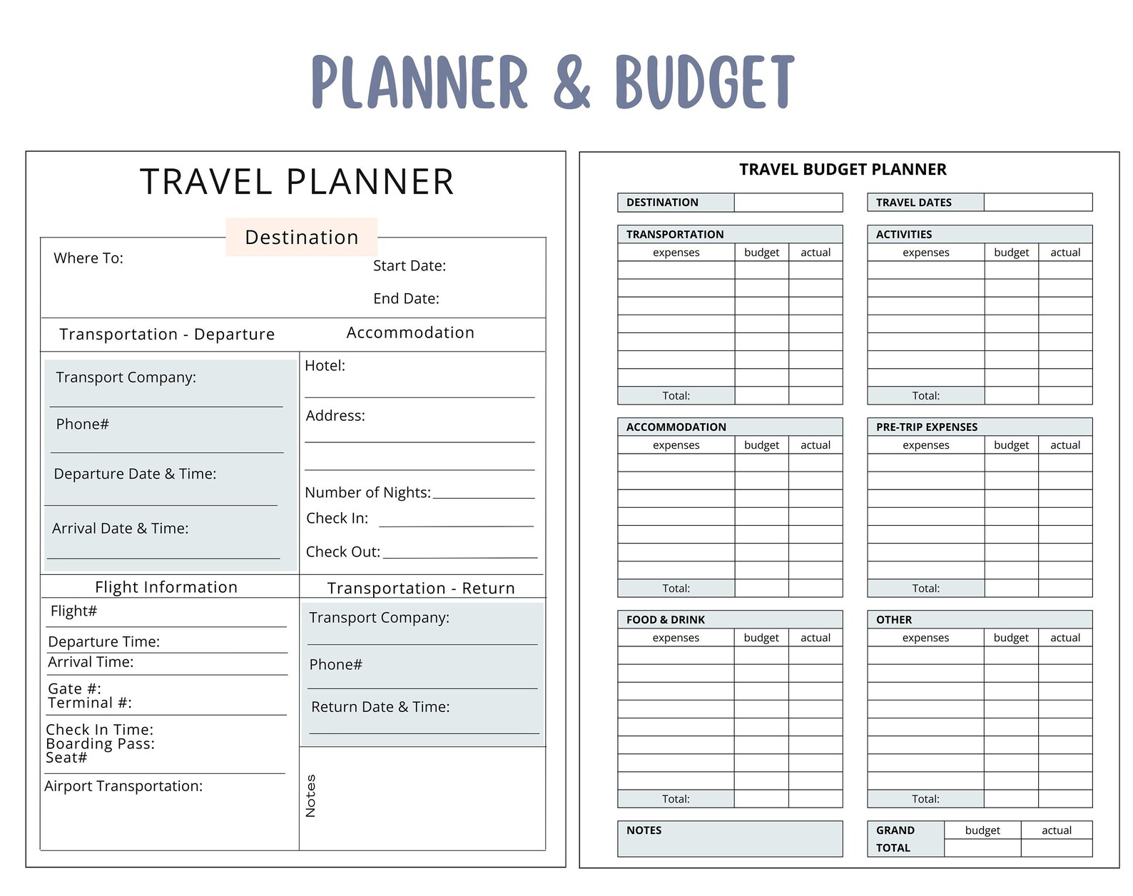 Travel Planner Template With Packing List, Travel Checklist, Travel ...