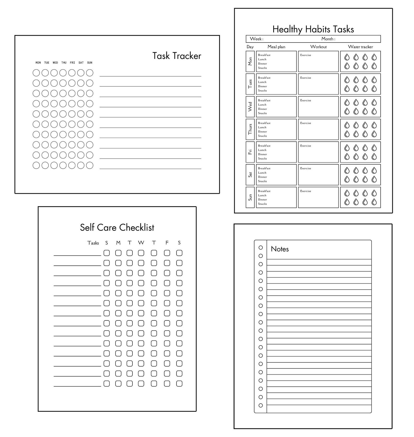 Task Tracker Planner, Cleaning Log, Self Care Checklist (digital ...