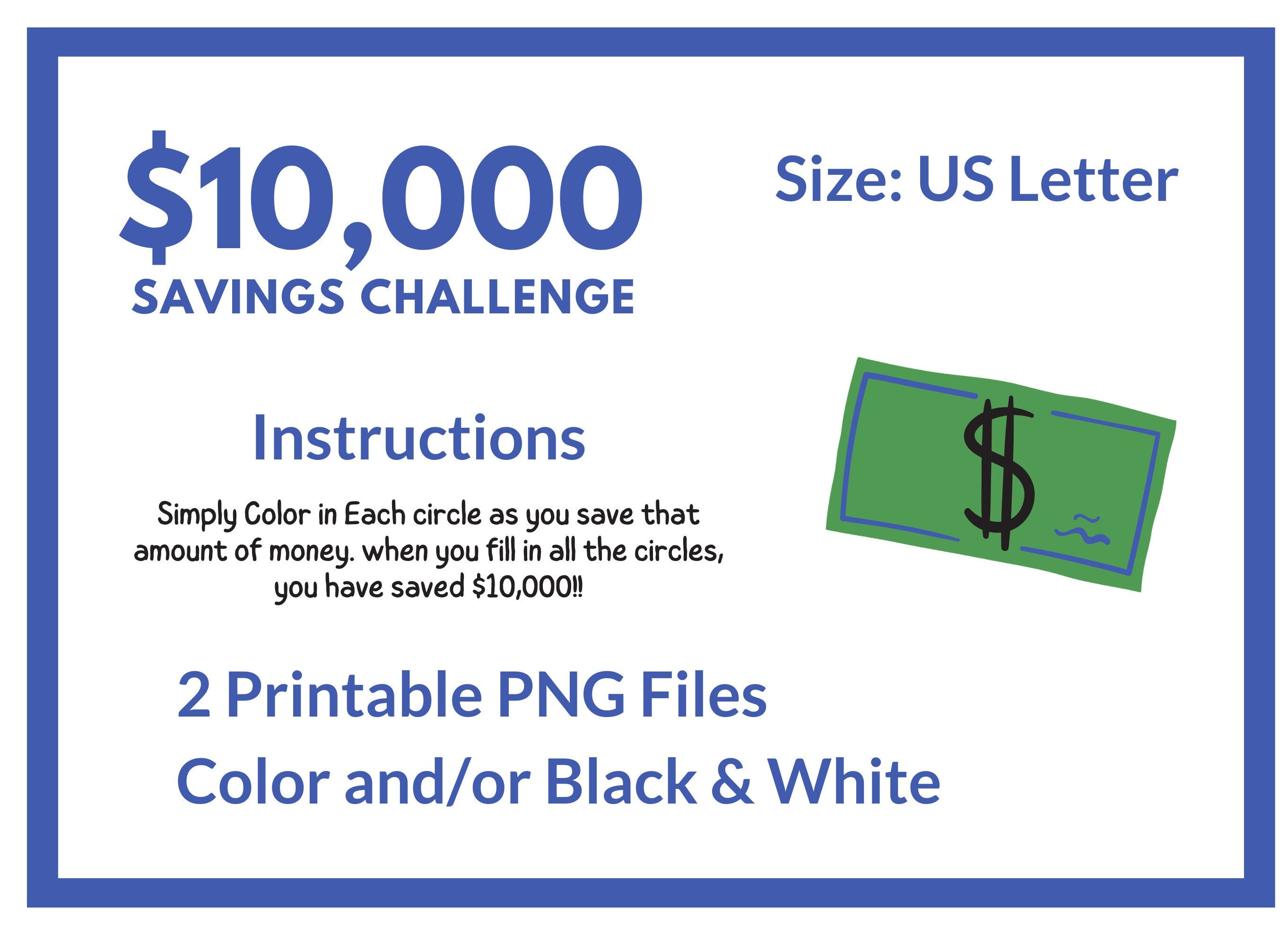 10K Savings Challenge Printable, Slowly and Steadily Save 10,000 Money ...