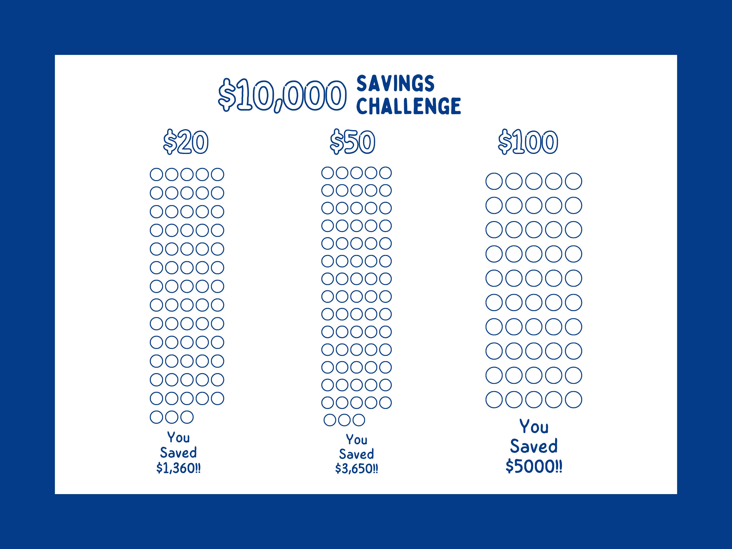 10K Savings Challenge Printable, Slowly and Steadily Save 10,000 Money ...
