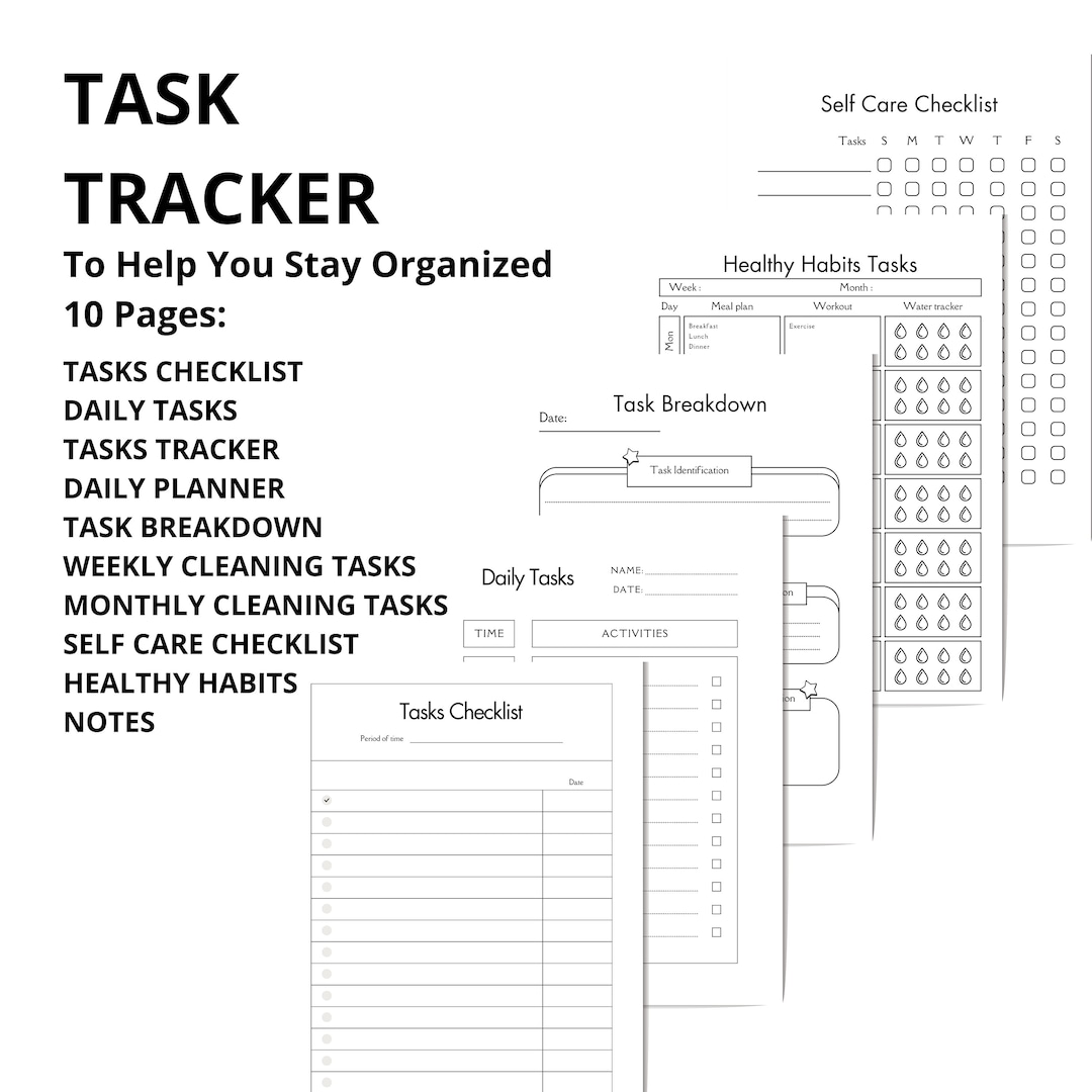Task Tracker Planner, Cleaning Log, Self Care Checklist (digital ...