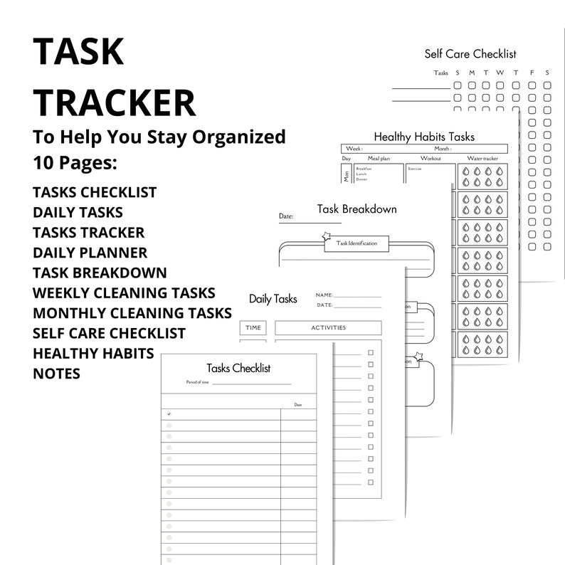 Task Tracker Planner, Daily Tasks Checklist, Weekly Cleaning Log ...