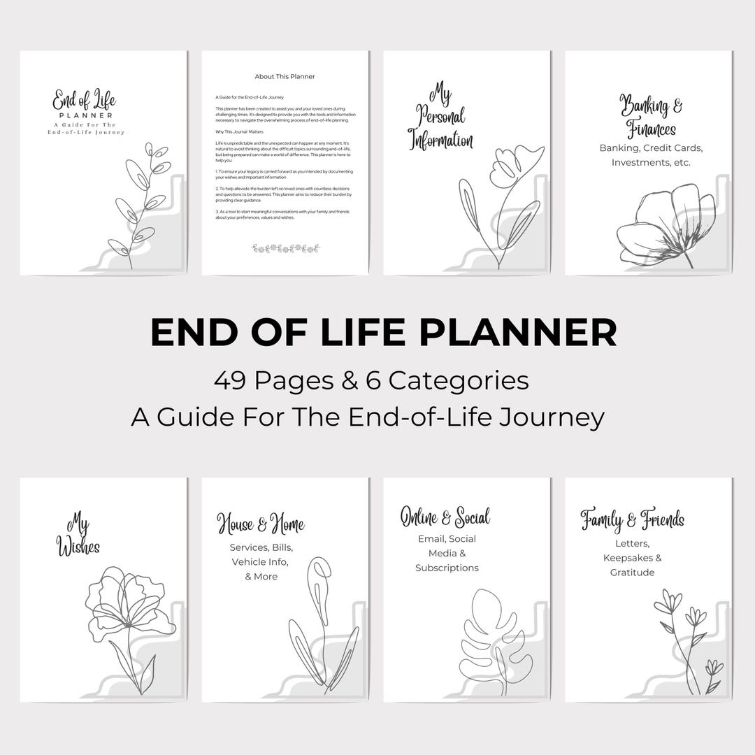 Digital End of Life Planner Printable, 49 Page End of Life Planning With 6 Categories: Personal ...