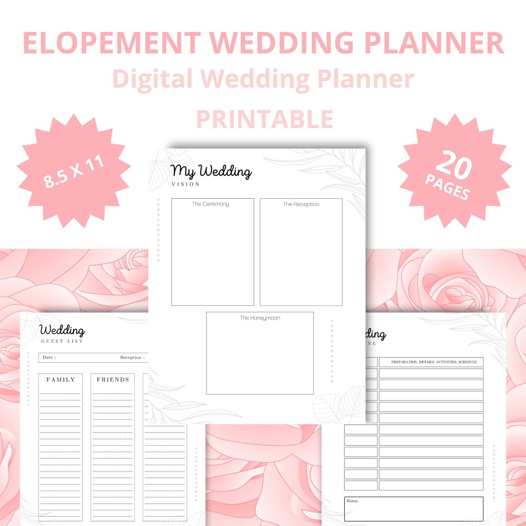 Digital Wedding Elopement Planner, Printable Wedding Details Organizer ...