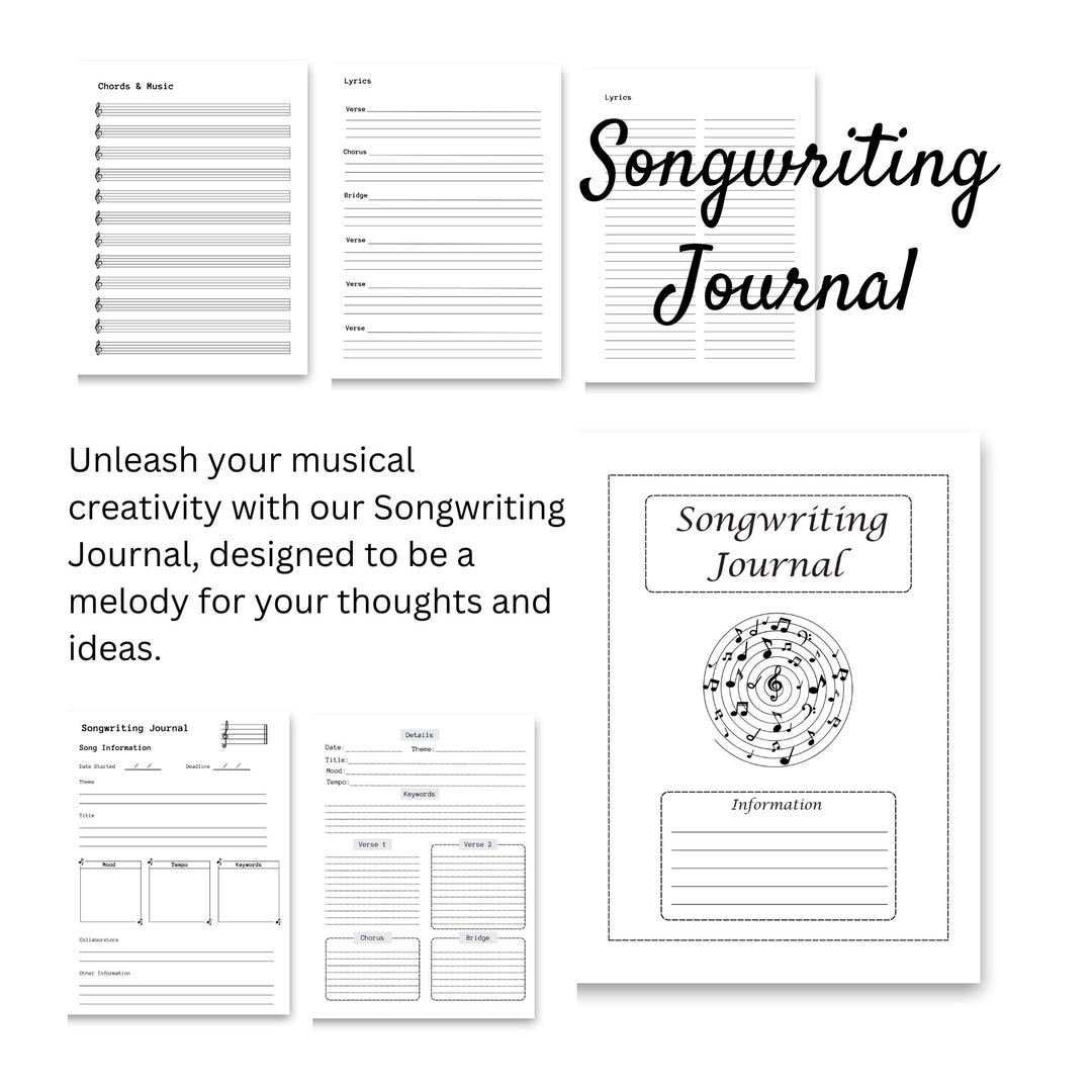 Basic Songwriting Journal, Music Notebook for Songs, 9 Page Journal for ...