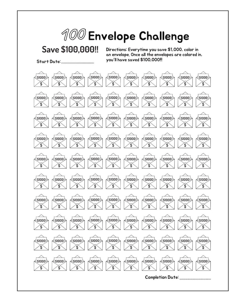 100K Savings Challenge Printable, 100 Envelope Challenge, Slowly and ...