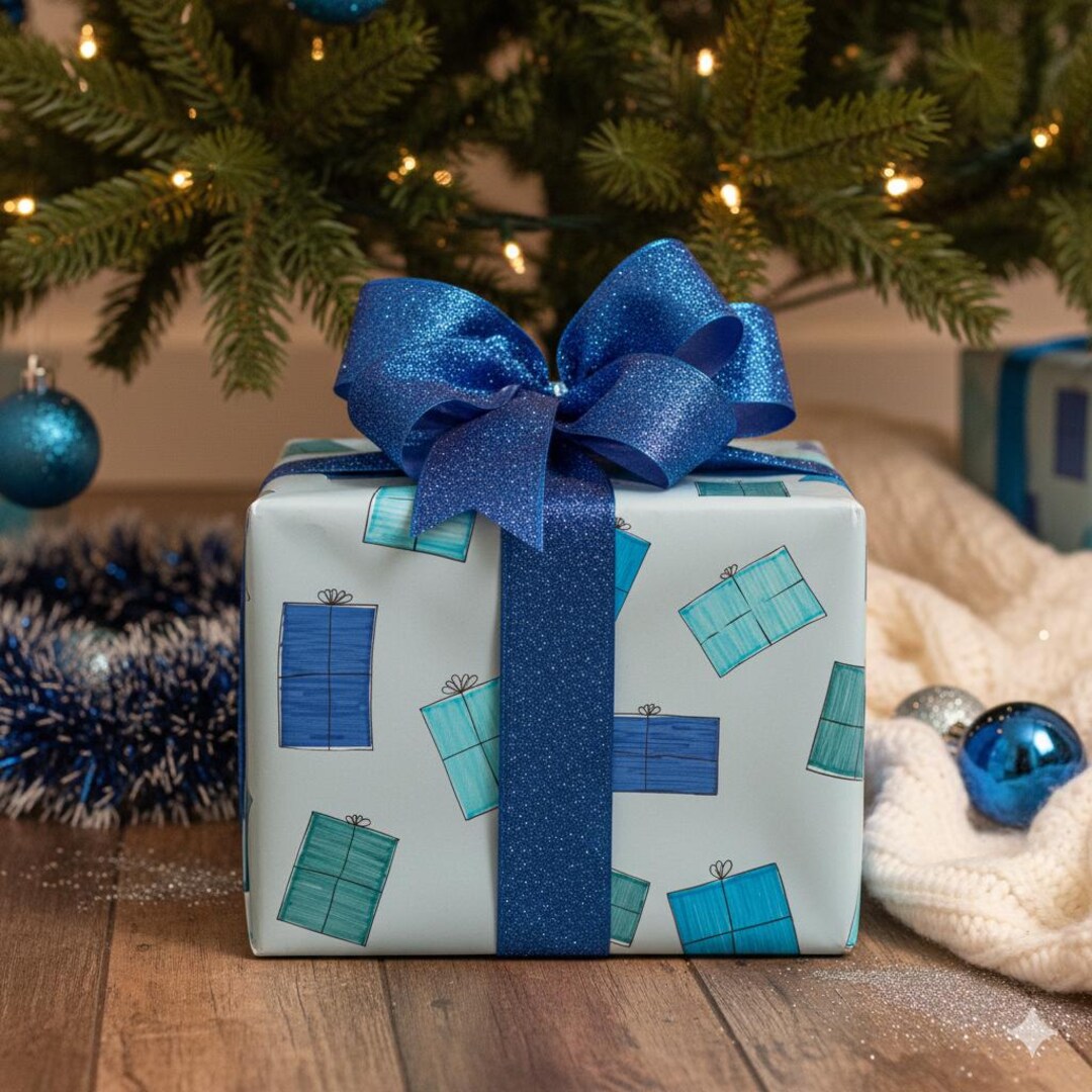 Hand-drawn Blue Gift Wrap | Modern Hanukkah Wrapping Paper | Unique ...