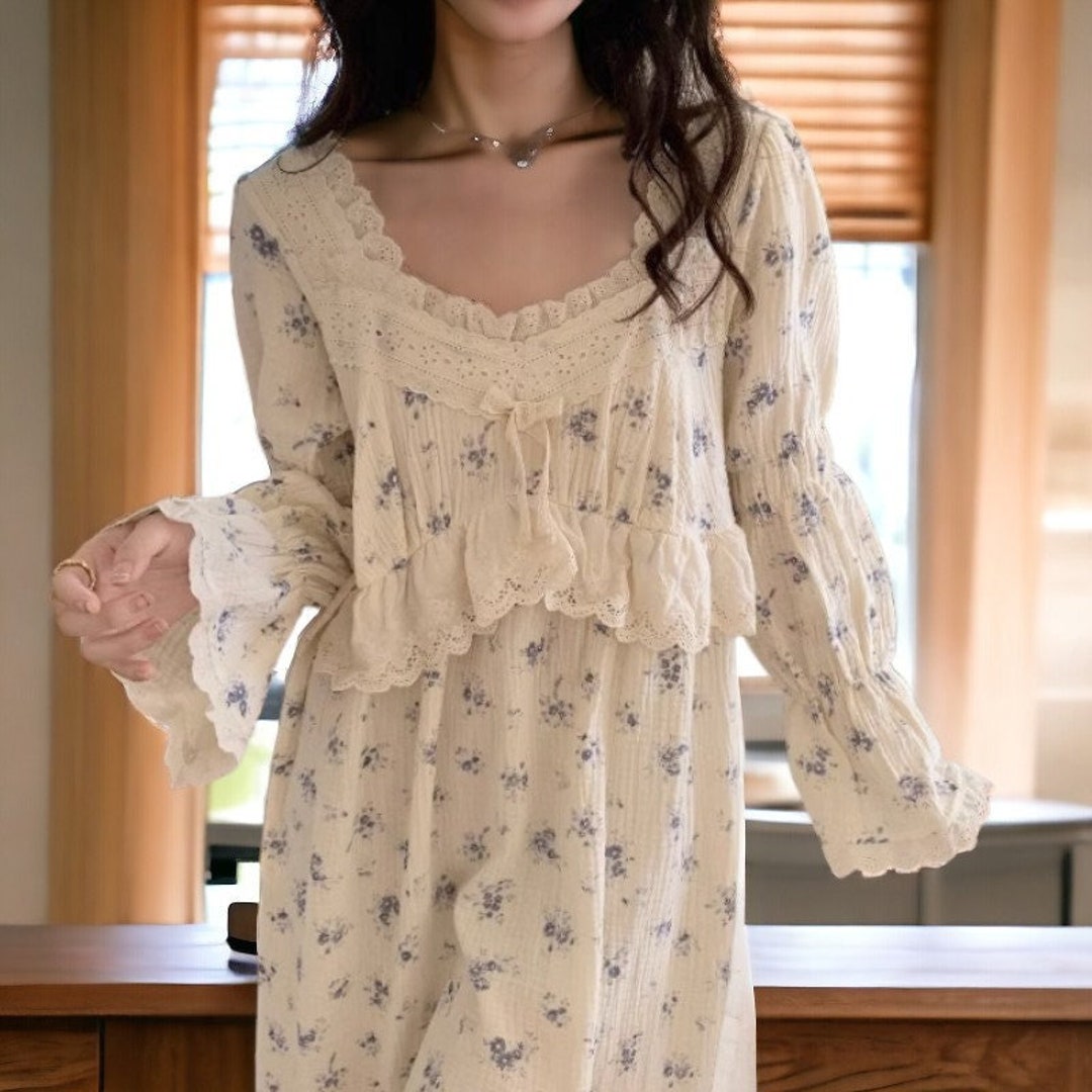 Long Floral Victorian Nightgowns,vintage Outlander Nightwear,autumn and ...