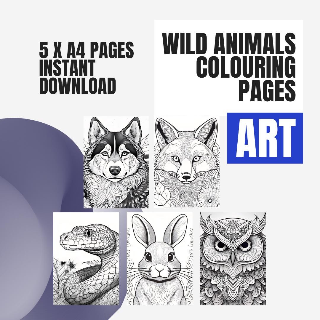 Wild Animals Colouring Pages Bundle A4 Printable Download Detailed ...