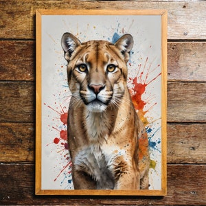 Puma Portrait Art Print Bold Feline Splatter Painting Contemporary ...