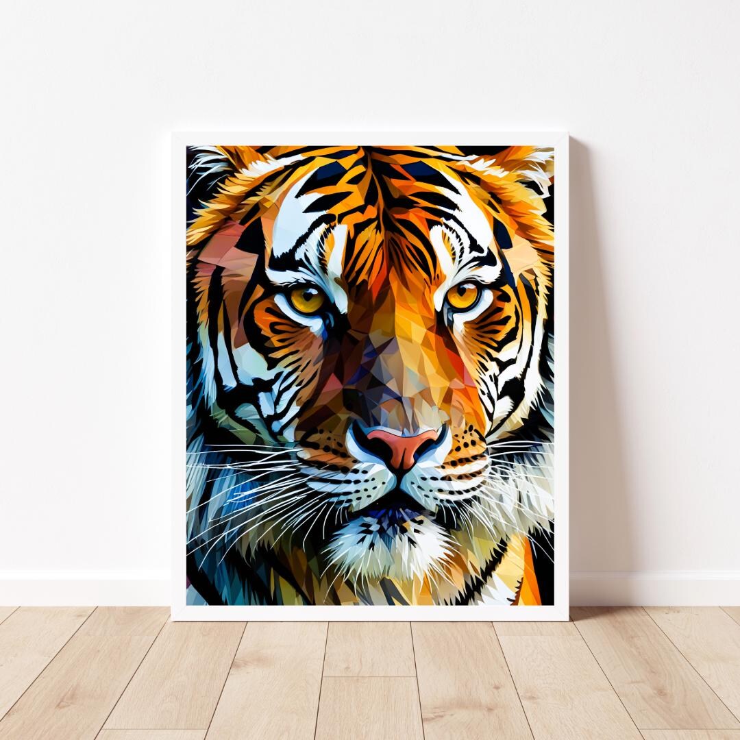 Geometric Tiger Art Print Big Cat Wall Art Tiger Face Digital Artwork ...