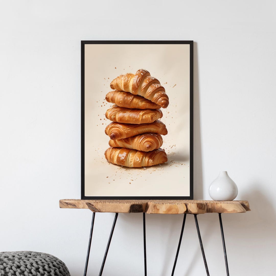 French Croissant Art Print Pastry Art for Kitchen Décor Gourmet Bakery ...