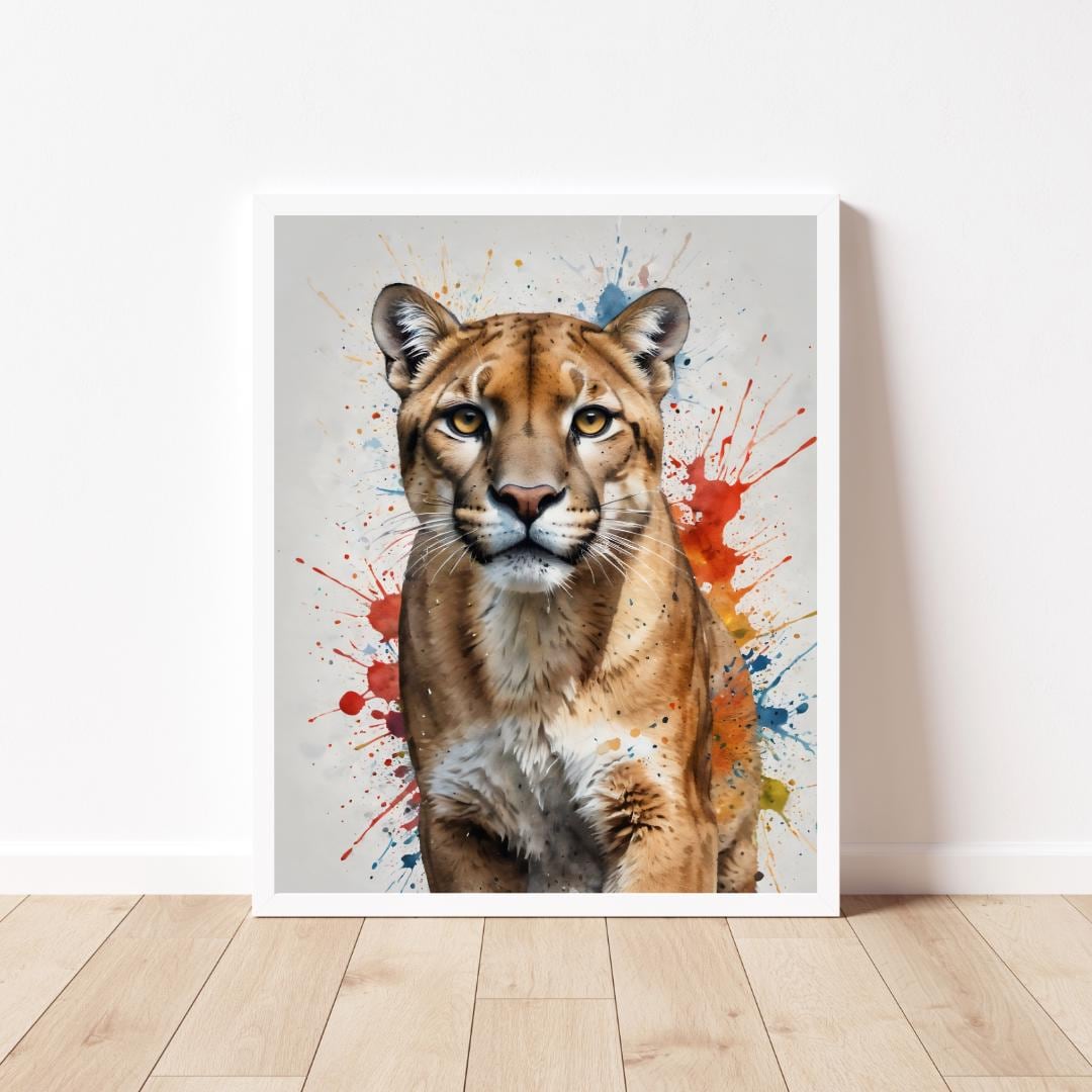 Puma Portrait Art Print Bold Feline Splatter Painting Contemporary ...
