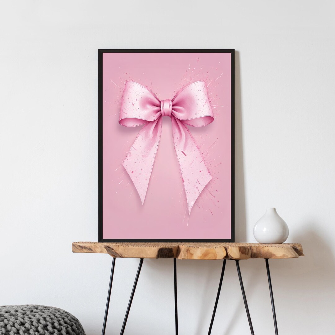 Pink Bow Art Print Pink Ribbon Wall Art Feminine Décor Digital Download ...