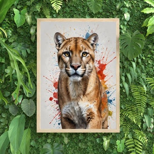 Puma Portrait Art Print Bold Feline Splatter Painting Contemporary ...