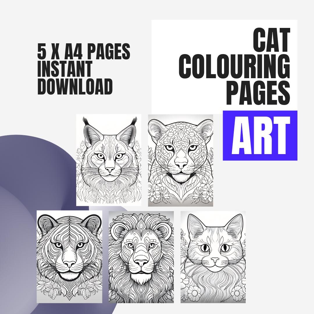 Cat Colouring Pages Bundle A4 Printable Download Mindfulness Colouring ...