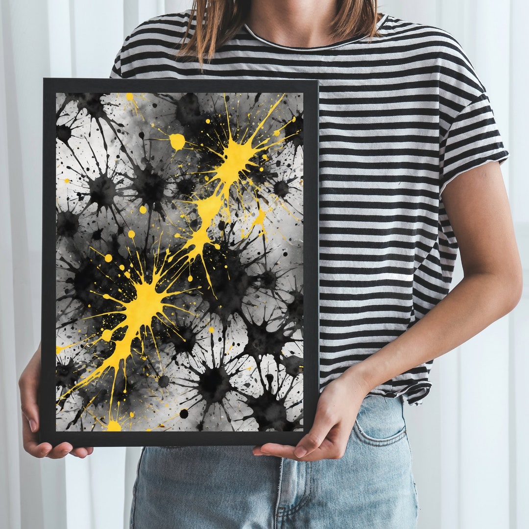 Sunburst Yellow Abstract Explosion Art Print Monochrome With Vivid ...