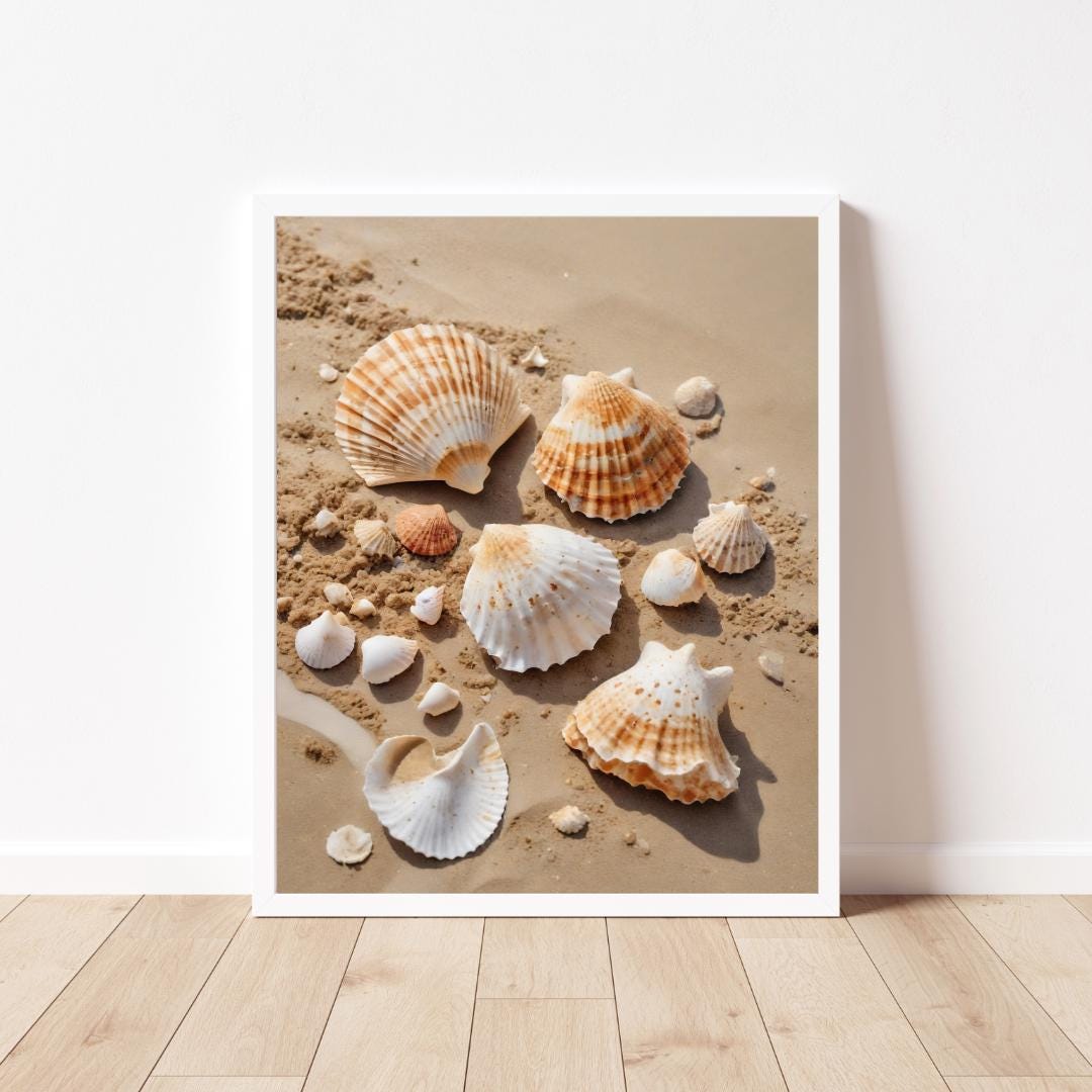 Seashell Beach Wall Art Seashells on Sandy Beach Seaside Ocean Wall Art ...