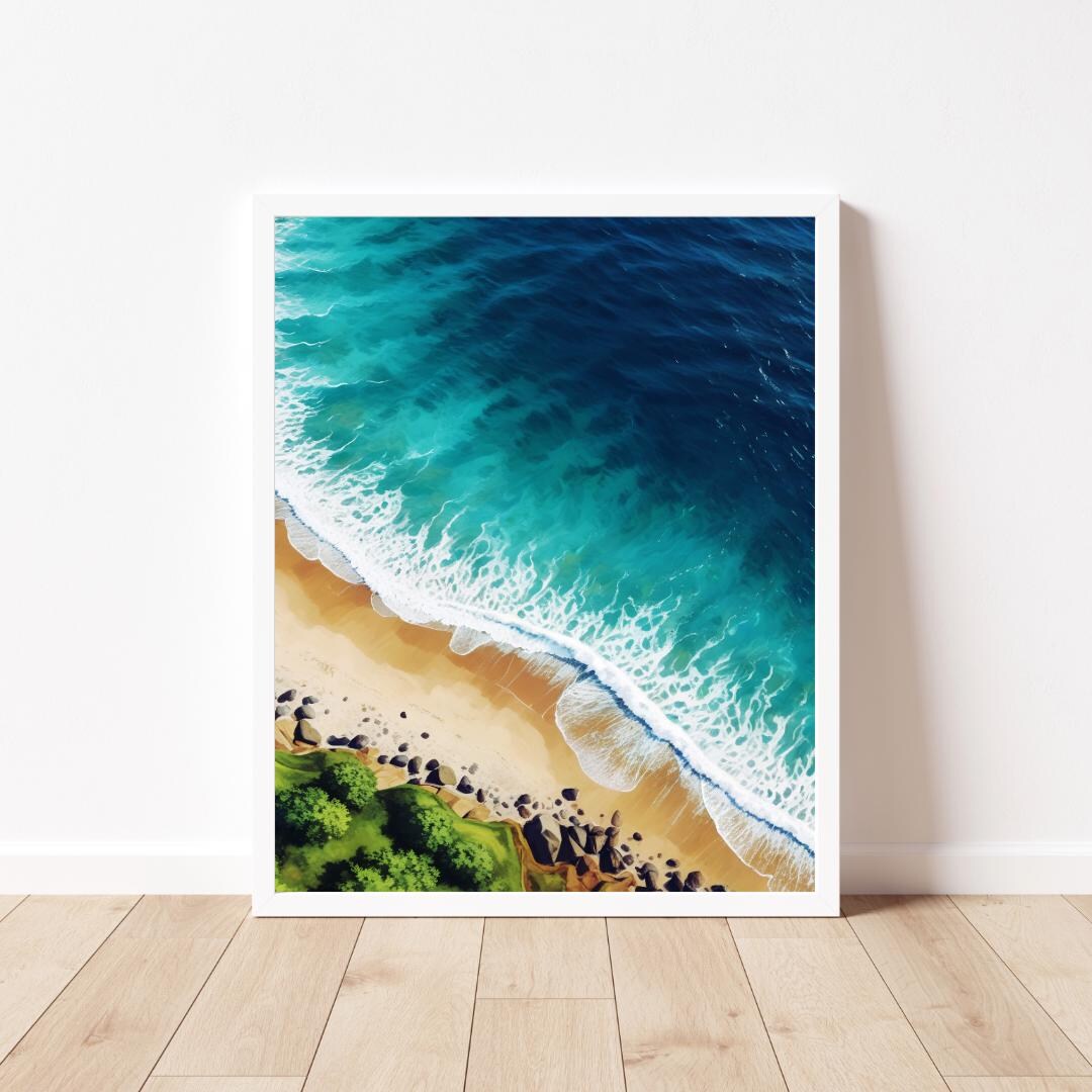 Coastal Beach Landscape Art Digital Artwork Aerial Ocean View Art Print ...