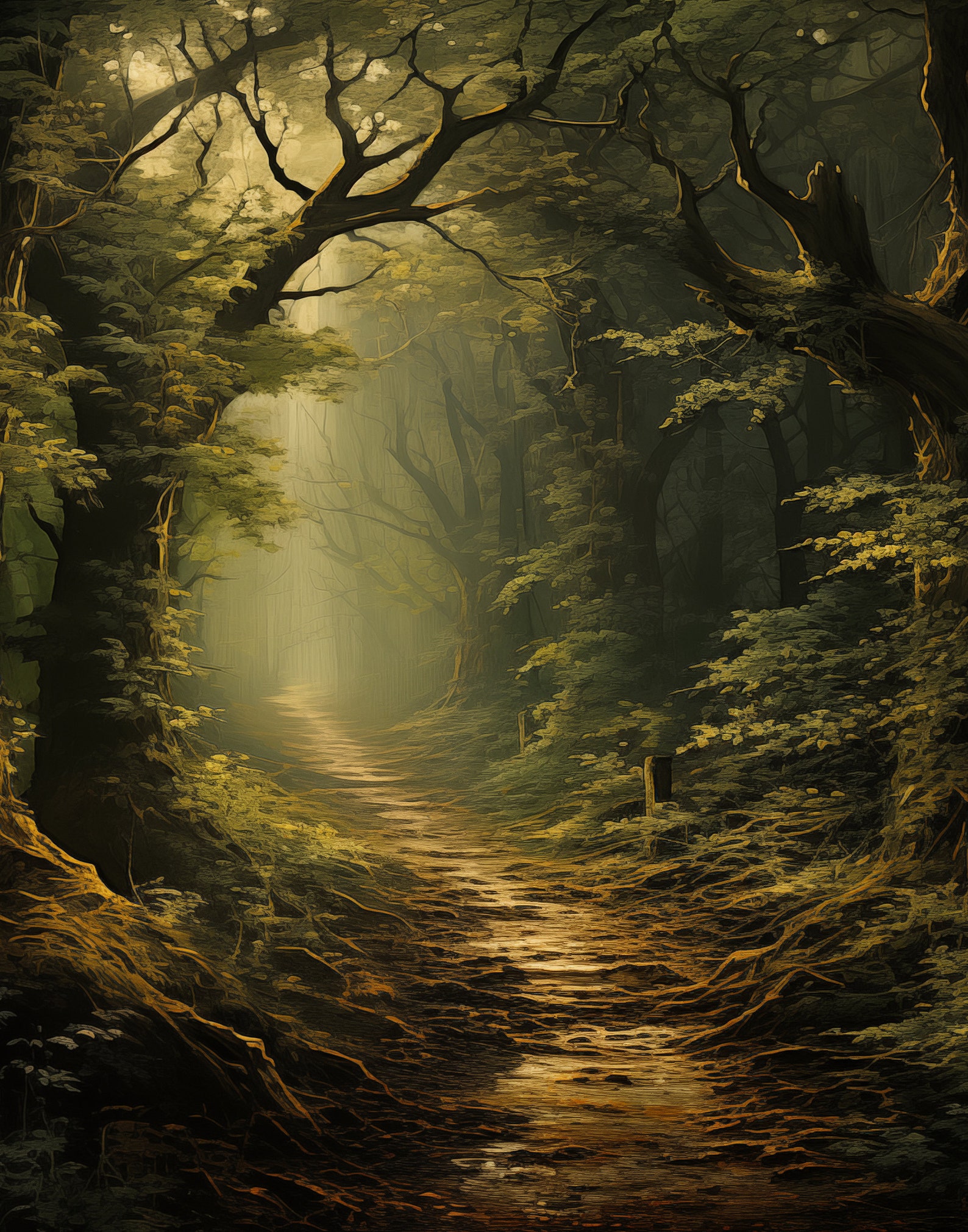 Overgrown, an Overgrown Path, Misty Forest, Ancient Trees. Digital ...