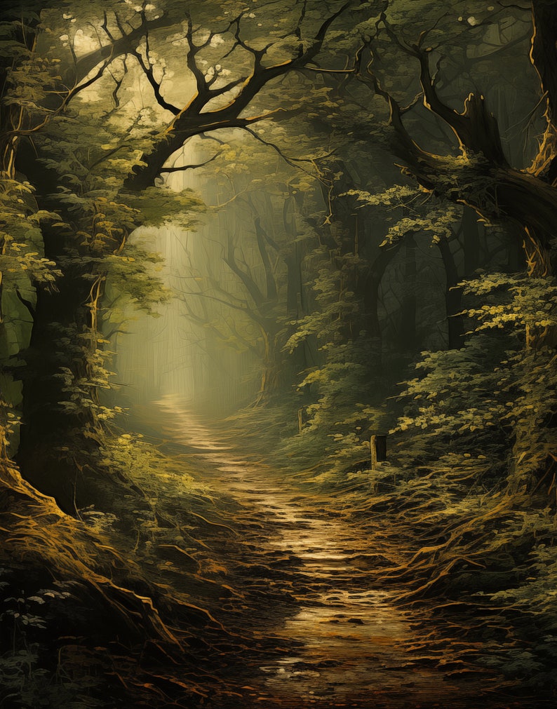 Overgrown, an Overgrown Path, Misty Forest, Ancient Trees. Digital ...