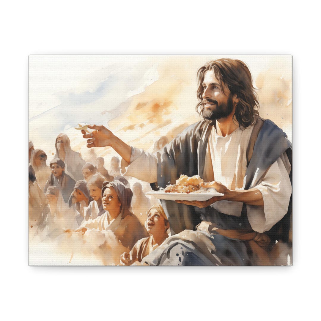 Jesus Feeds the Multitude Canvas Gallery Wrap, Watercolor Christian ...