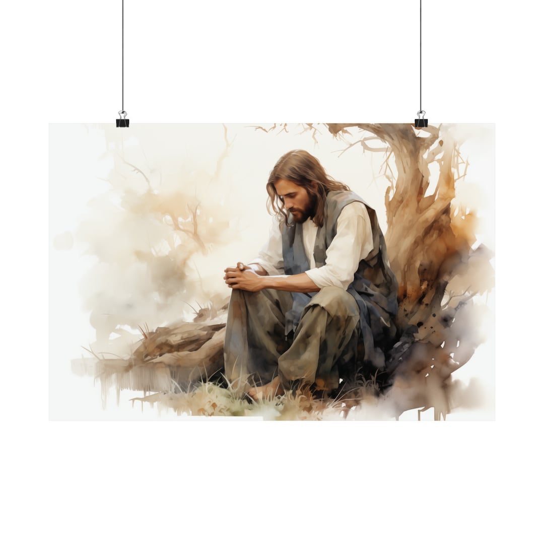 Affiche de Jésus en prière : art mural chrétien aquarelle vintage ...