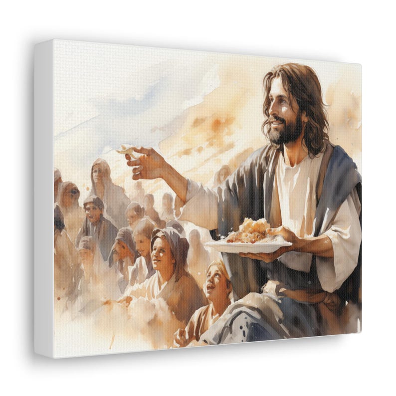 Jesus Feeds the Multitude Canvas Gallery Wrap, Watercolor Christian ...