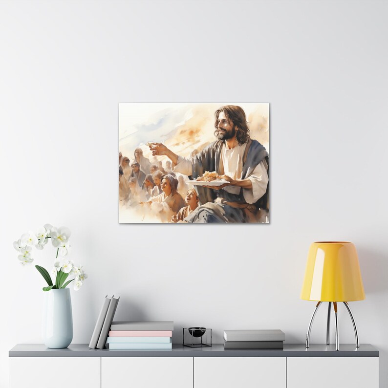 Jesus Feeds the Multitude Canvas Gallery Wrap, Watercolor Christian ...