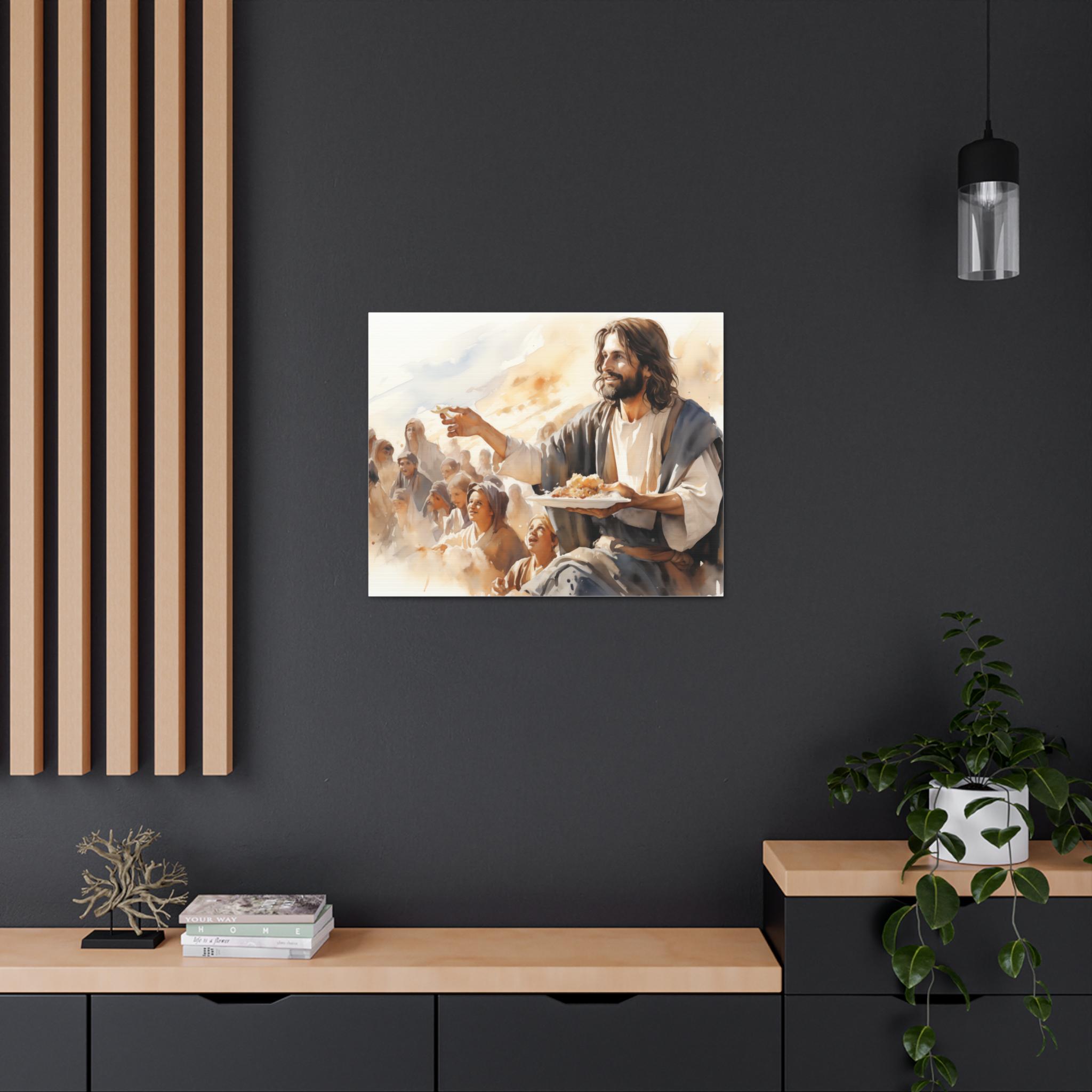 Jesus Feeds the Multitude Canvas Gallery Wrap, Watercolor Christian ...