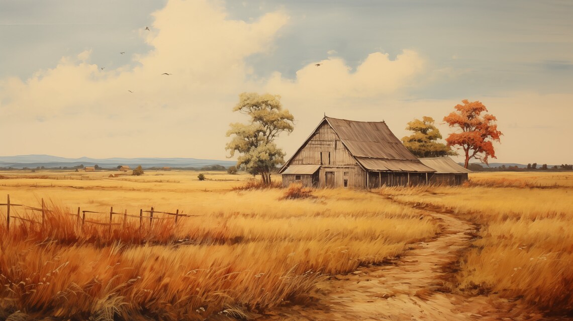 Barn in Wheat Field 1, Digital Art, Range of Sizes, Office/home Decor ...