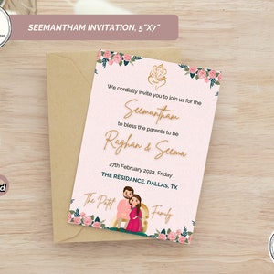 Seemantham Invitation Template, Editable Indian Baby Shower Invite ...
