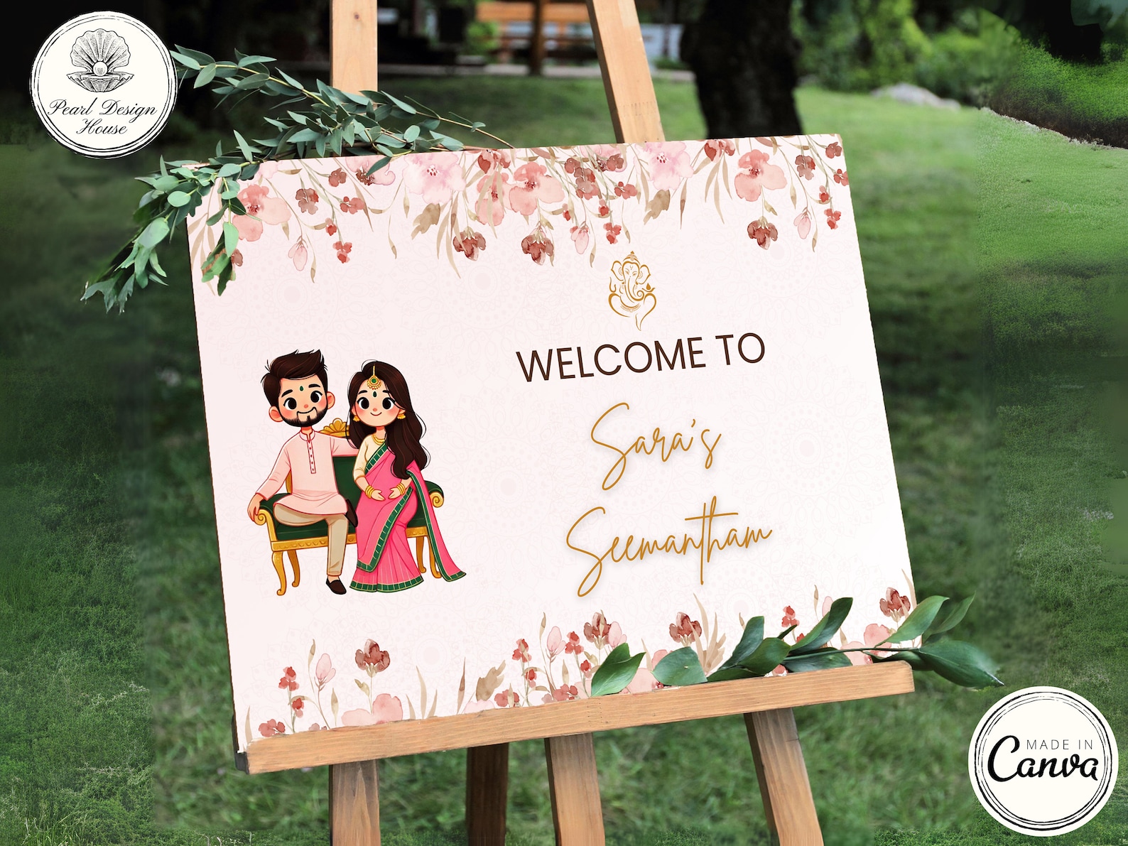Pink Sreemantham Welcome Sign Template, Editable Indian Baby Shower ...