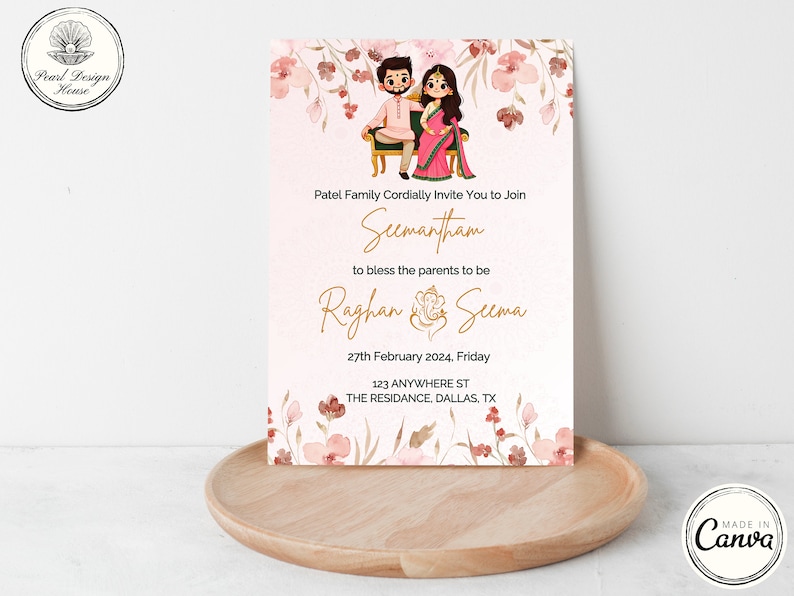 Pink Sreemantham Invite Digital Template, Editable Indian Baby Shower ...