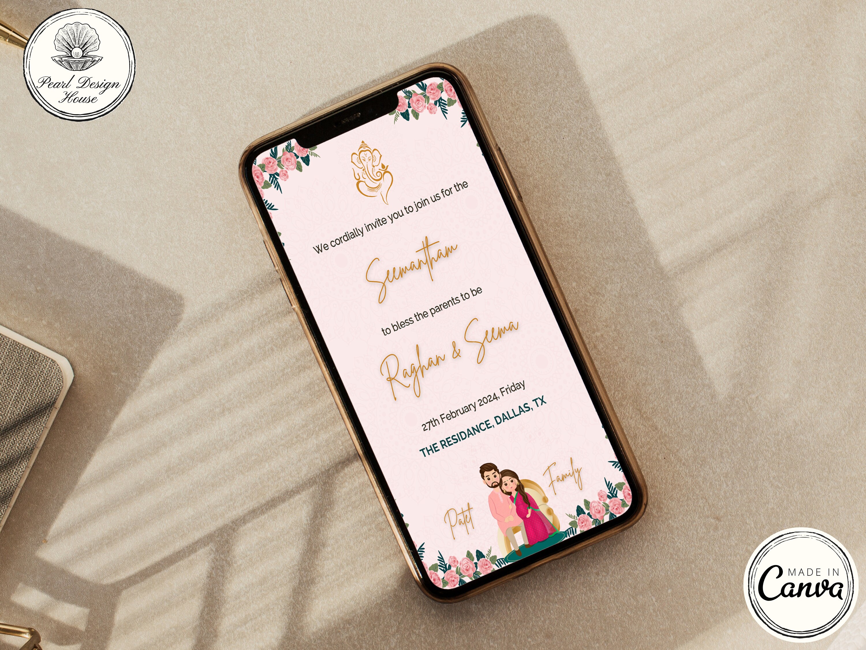 Seemantham Invitation Template, Editable Indian Baby Shower Invite ...