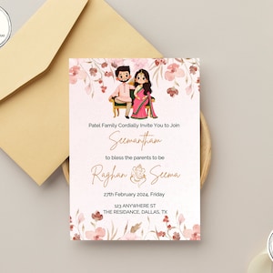 Pink Sreemantham Invite Digital Template, Editable Indian Baby Shower ...