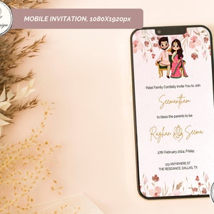 Pink Sreemantham Invite Digital Template, Editable Indian Baby Shower ...